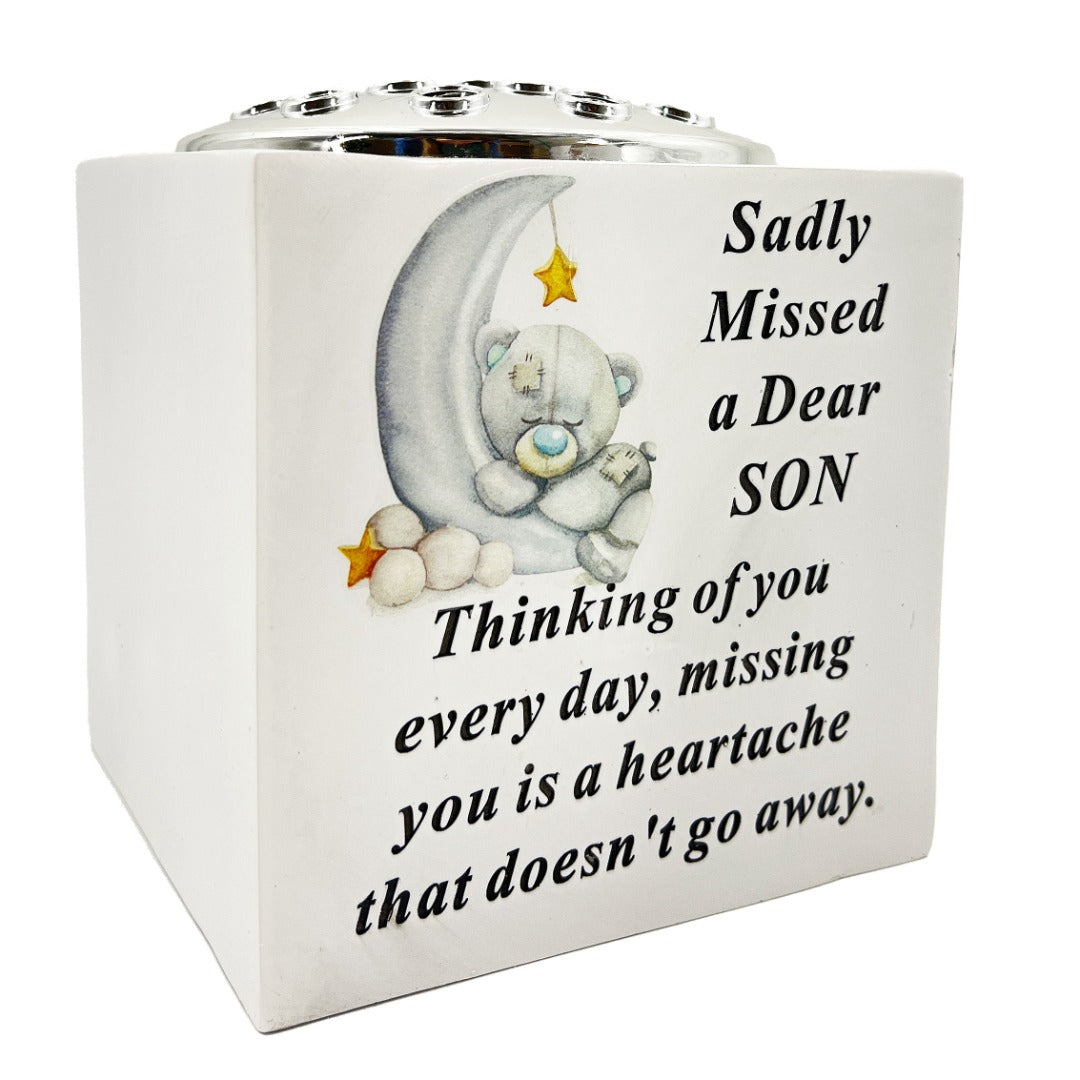 Special Son Baby Boy Teddy Bear Moon Memorial Graveside Flower Vase Po ...