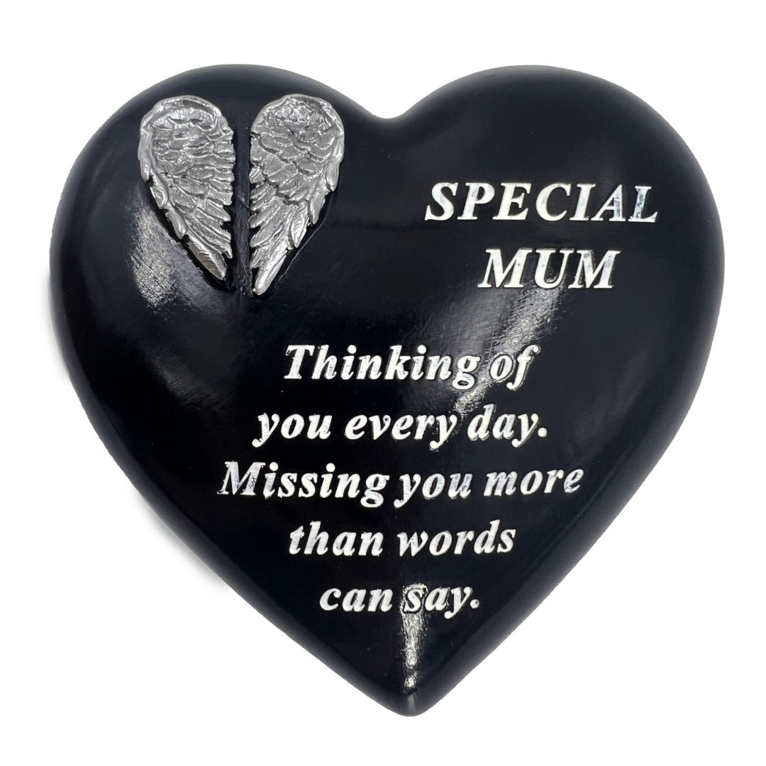 Special Mum Angel Wings Memorial Black Heart Grave Plaque Graveside Or ...