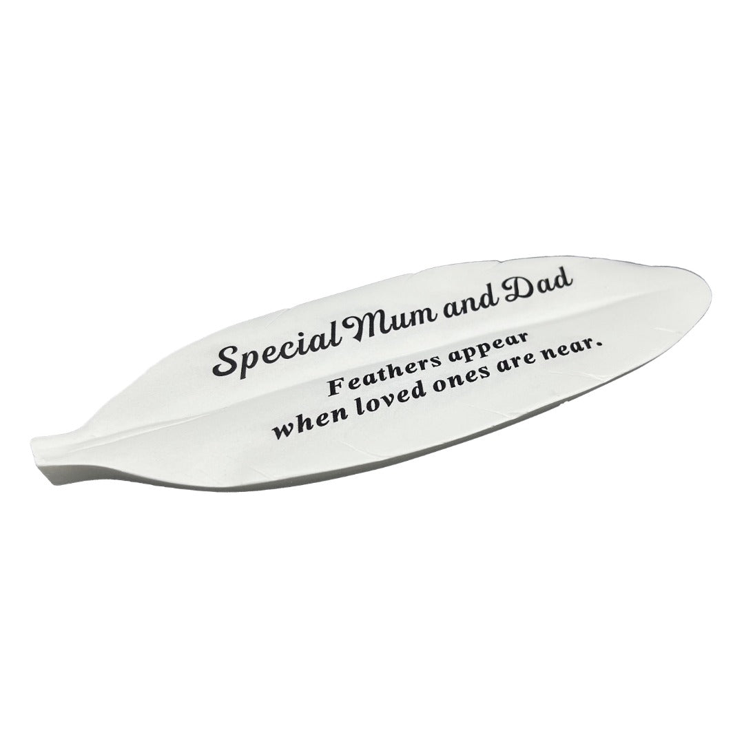 Special Mum and Dad Feather Graveside Grave Memorial Ornament Verse Pl ...