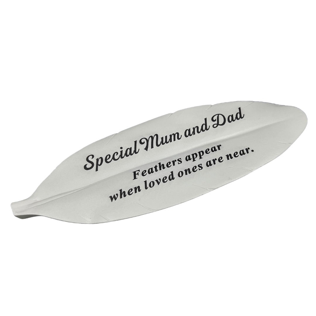 Special Mum and Dad Feather Graveside Grave Memorial Ornament Verse Pl ...