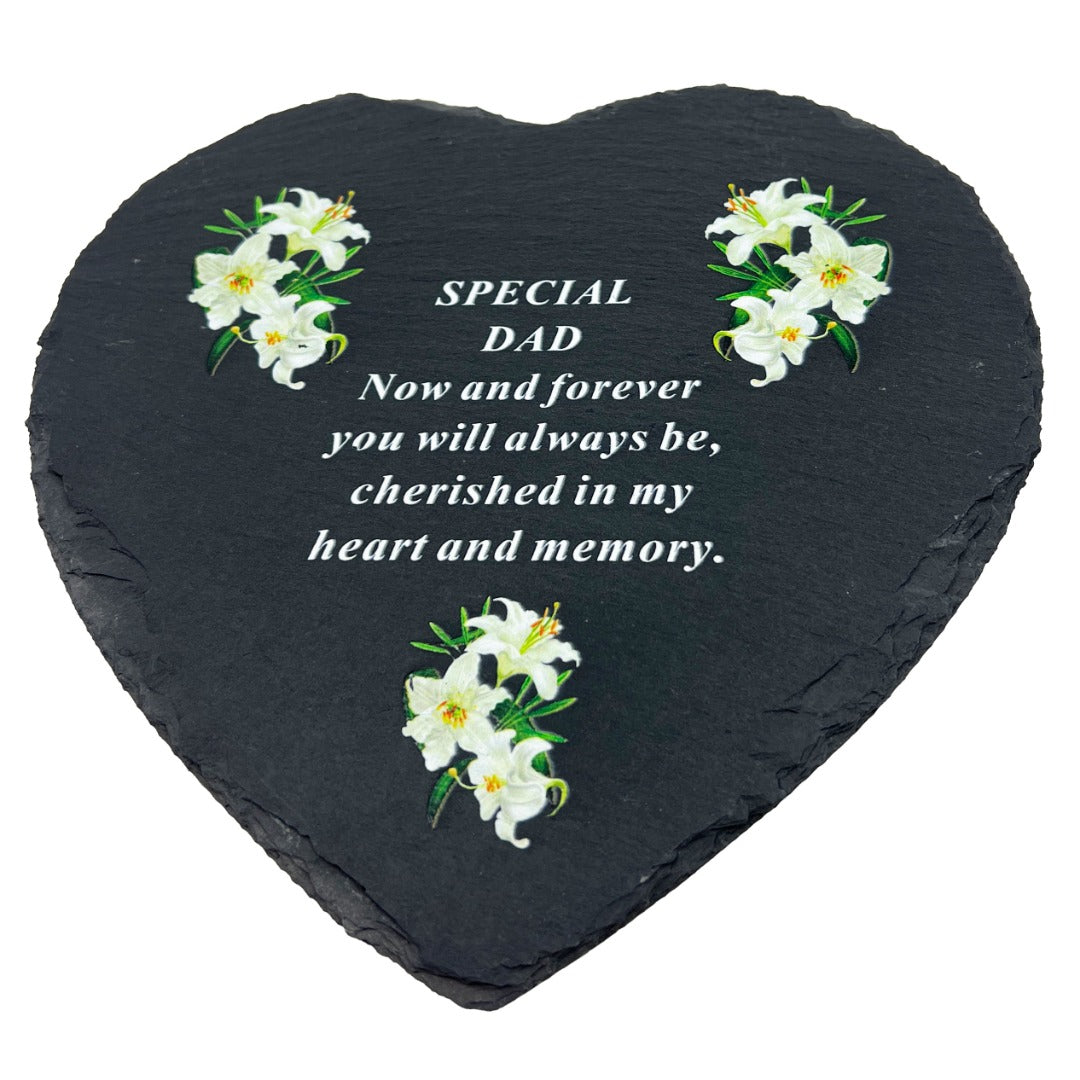 Special Dad Graveside Memorial Lily Flower Slate Love Heart Grave Plaq ...