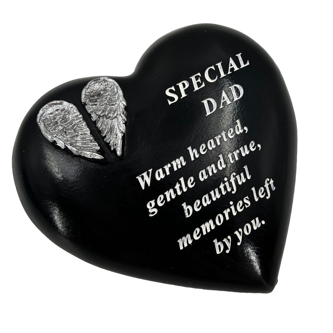 Special Dad Angel Wings Memorial Black Heart Grave Plaque Ornament ...