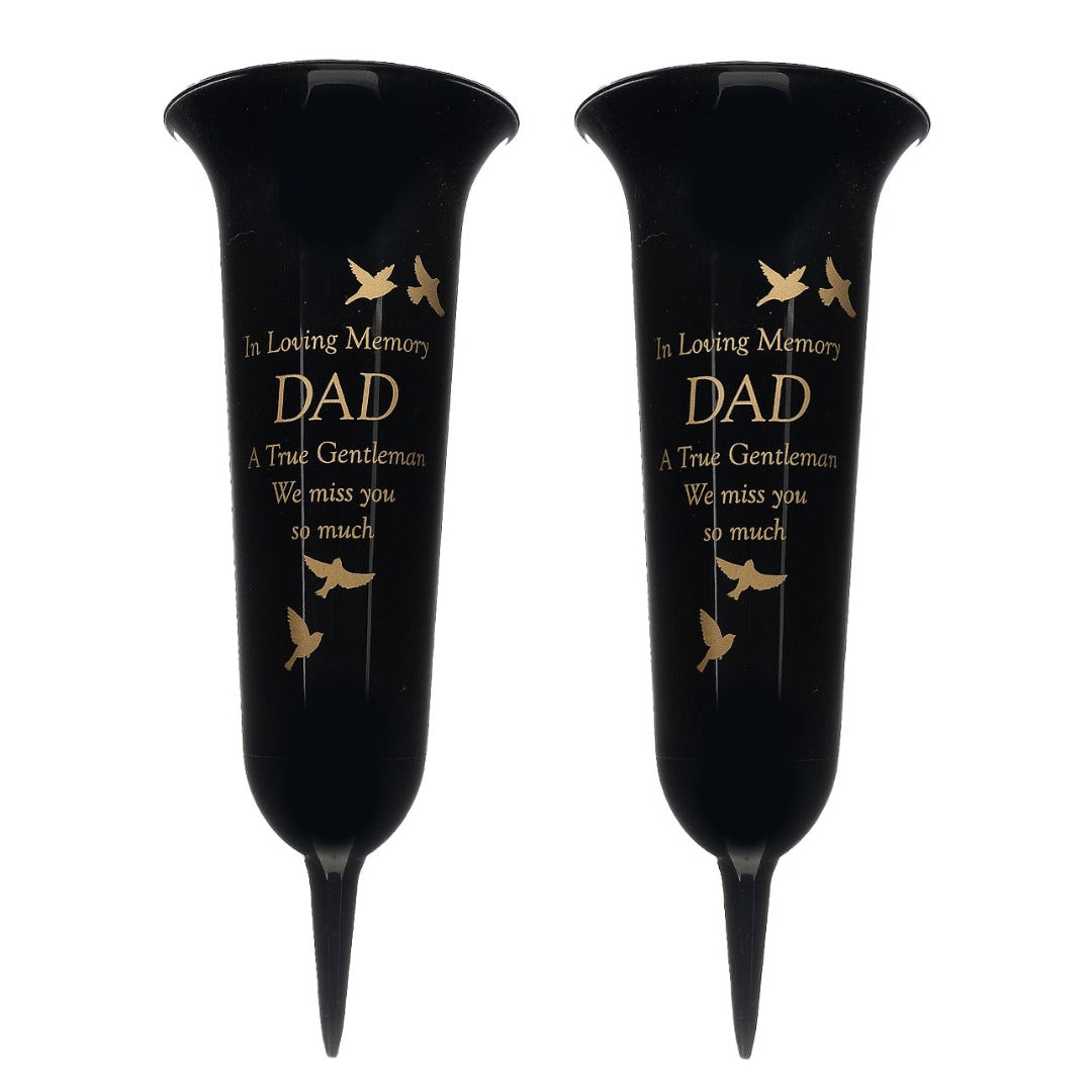Set of 2 Loving Memory Dad Dove Black and Gold Fluted Spiked Memorial ...