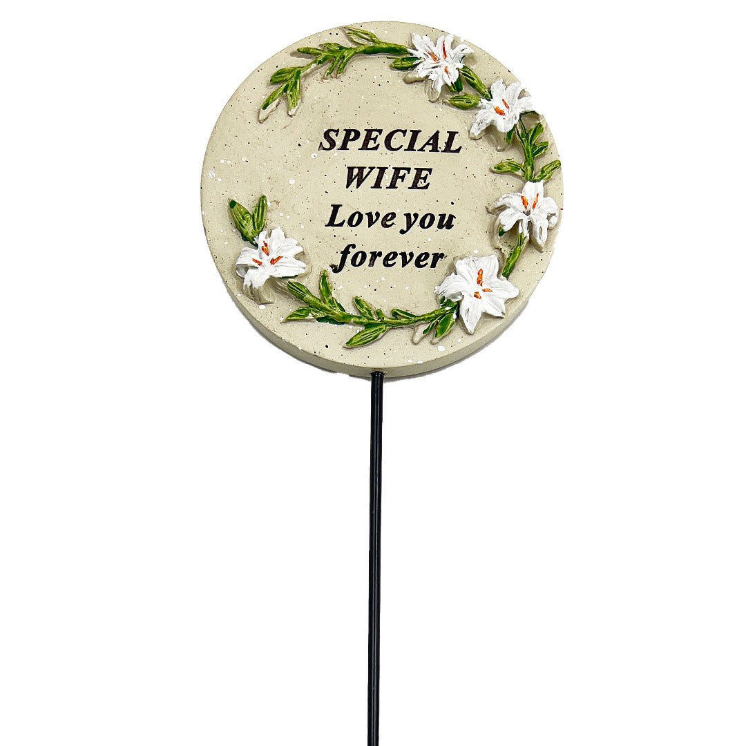 Special Wife Lily Flower Memorial Tribute Stick Graveside Grave Plaque ...