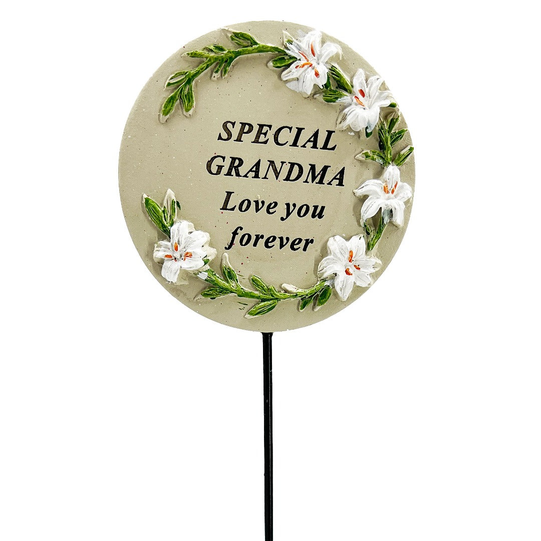 Special Grandma Lily Flower Memorial Tribute Stick Graveside Grave Pla ...